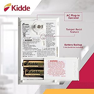 Kidde Carbon Monoxide Detector, AC Plug-in with Battery Backup, CO Alarm with Replacement Alert & Smoke Detector, Battery Powered with Test Button