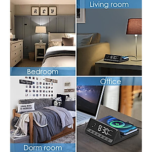 Alarm Clock for Heavy Sleepers Adults, Teenagers, Kids - Digital Clock with Wireless Charging, Dual Alarm(7-5-2), USB Charger, Dimmable, Calendar - Simple Loud Clocks for Bedrooms Dorm