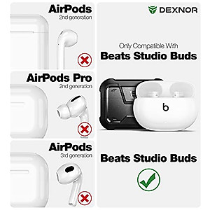 Dexnor Case for Beats Studio Buds 2021/Buds + 2023, Shockproof Protective Cover with Keychain[LED Visible] [Supports Wireless Charging] Full Body Skin for for Beats Studio Buds Women Men-Black