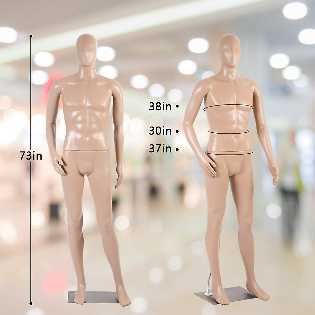 Mannequin Manikin Dress Form Adjustable 73 Inch Mannequin Display Stand Dress Model Full Male Body Realistic Head Turns W/Metal Base Mannequin Stand Torso