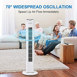 FREE VILLAGE JTF-03R 30'' Bladeless Tower Fan - 30 Inch Portable Tower Fan with Remote, 7.5 Hours Timer, 70° oscillation, Compact Size, 3 Modes and 3 Speed Settings, Safe for Kids and Pets, White