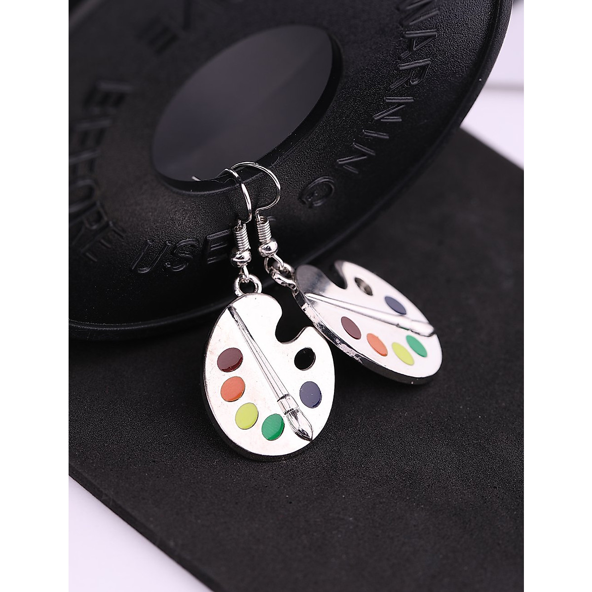 Artist Paint Palette and Brush Enamel Pendant Earrings Zinc Alloy Dangle Drop Earrings Delicate Gift for Painter Artists Women Girls