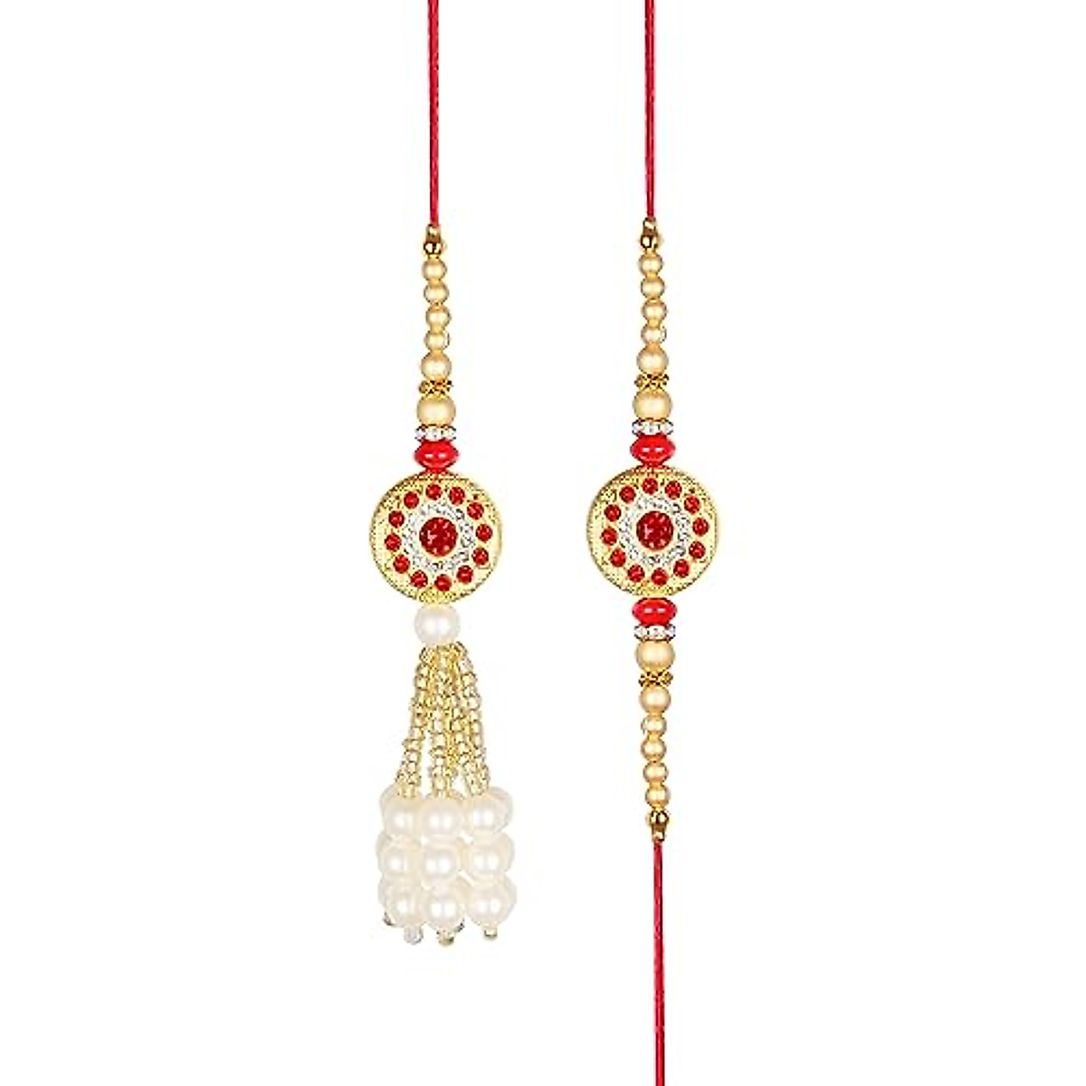 CHERKRAFT Lumba Rakhi For Brother & Bhabhi Set/Bhaiya Bhabhi Rakhi Thread Jodi Kundan Combo Rakhi (Design 1, Standard)