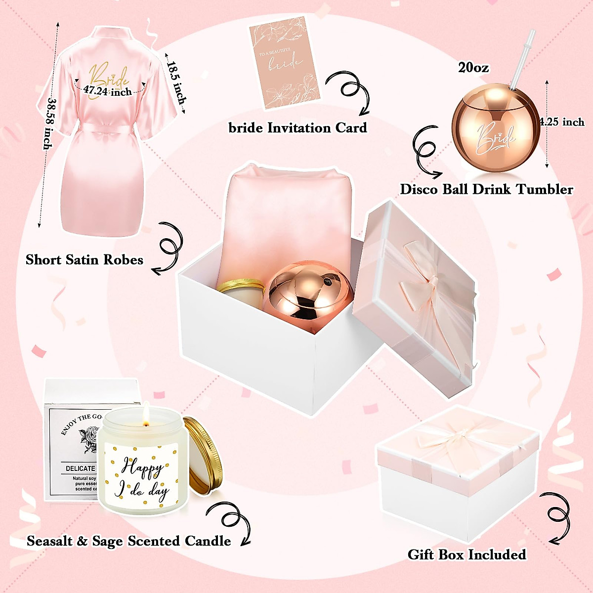 Bride Wedding Gifts with Bride Robes Bride Candle Drink Tumbler Bride Proposal Card Gift Box for Bachelorette Party