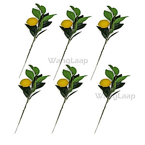 WangLaap 6Pcs 16" Yellow Lemon with Green Leaves Branches Beautiful Lemon Branches Decoration for Home Holiday Farmhouse Garden Kitchen Vase Decoration