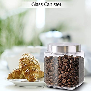 Food Storage Containers – Set of 3 Glass Jars with Stainless Steel Lids – Square Glass Containers for Coffee, Spices, Beans and Food – Reinforced Lid for Secure Closure – 40oz