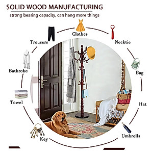 Zacammy Heavy Coat Rack Freestanding, Natural Wood Hall Tree, Adjustable Height 73in and Versatile 14 Hooks for Entryway, Porch, Living Room, Bedroom, Home Office (Rosewood)