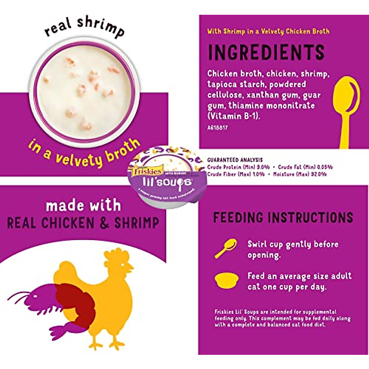 ILC Buy Lil Soups for Cats Bundle, 4 Flavor Variety, (2) Each: Shrimp, Sockeye Salmon, Tuna, Flaked Chicken (1.2 Ounces) Plus a Noisy Cat Toy Ball and Magnet