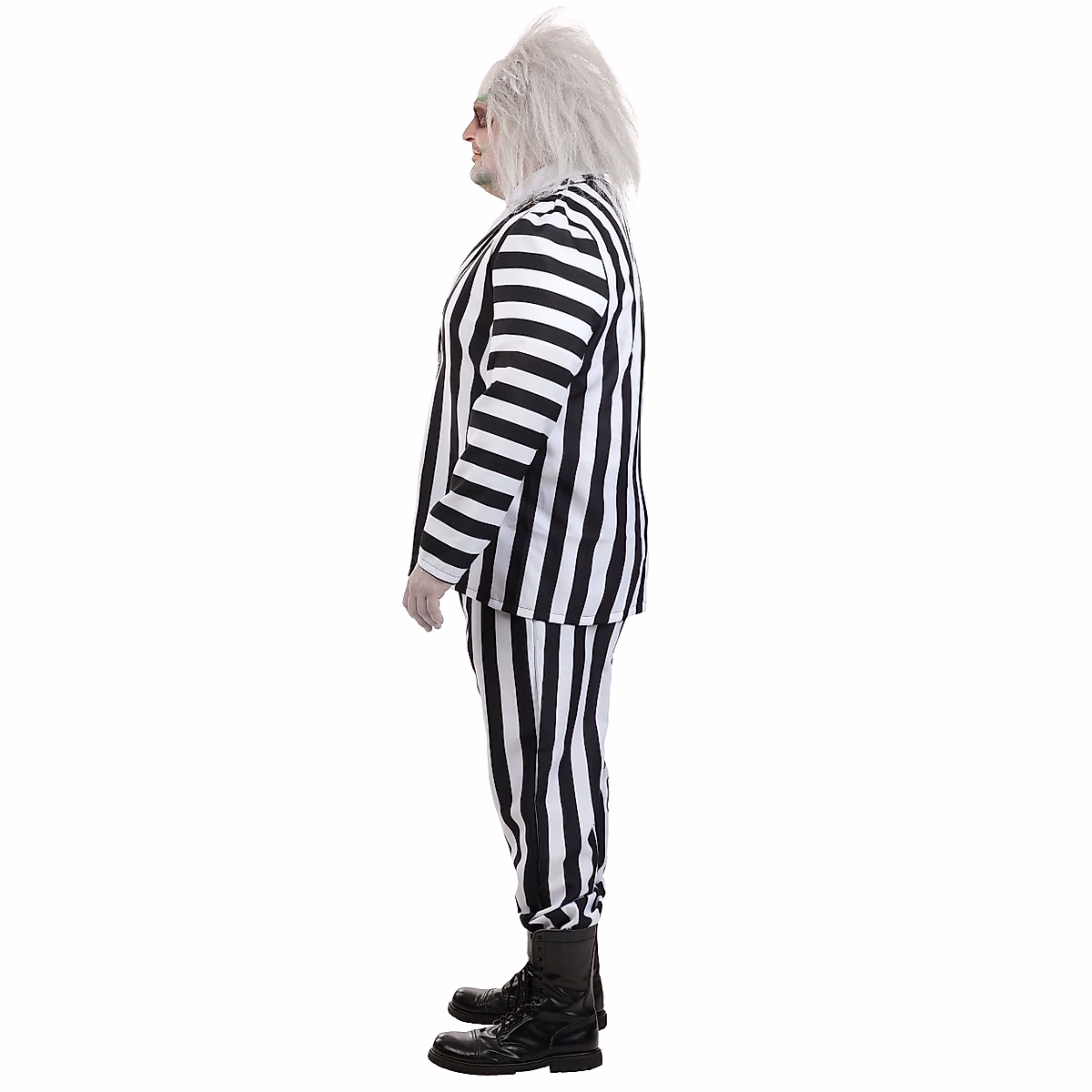 Plus Size Beetlejuice Costume - Black & White Striped Tuxedo Jacket, Pants, and Attached Shirt & Tie, Officially Licensed 3X