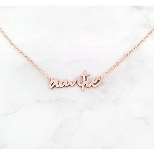 Dainty Mama, Auntie Pendant Necklace for Women, 925 Sterling Silver, Gold, or Rose Gold, Pretty Mothers Day Gift for Mom or Aunt, Personalized Mommy Charm Necklace Jewelry (Auntie - Rose Gold)