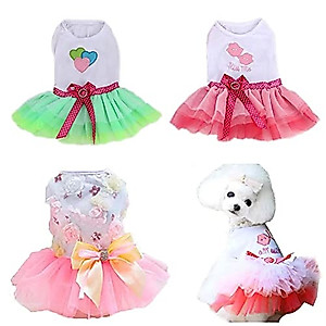 Clopon Dog Dress Puppy Birthday Clothes for Medium Yorkie Dogs Christmas Tiny Girl Floral Princess Dress L