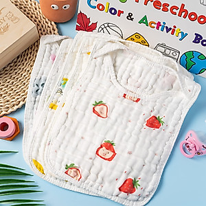 Zainpe 5Pcs Muslin Baby Bibs Banana Lemon Strawberry Pattern Cotton Lap-Shoulder Cloths Drool Bibs Machine Washable Feeding Bib with 6 Absorbent & Soft Layers for Unisex Infants Toddlers Newborns