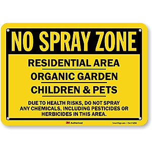 SmartSign (Pack of 2) 7 x 10 inch “No Spray Zone - Residential Area, Children & Pets, Organic Garden” Sign, 55 mil HDPE Plastic, Black and Yellow