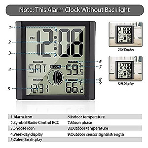 Wall Clock- Atomic Clock with Indoor Outdoor Temperature Digital Wall Clock Large Display Silent, Battery Operated Wall Clock for Bedroom Seniors Desk Living Room Office Bathroom Kitchen Shower Decor