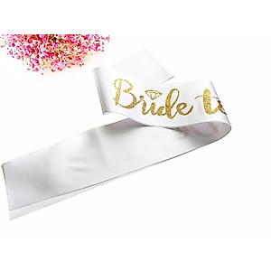 Ashaqshnglee Bride to Be Sash, Bachelorette Party Sash for Bridal Shower Wedding Party Favors Accessories Supplies Engagement Gifts,White Satin with Glitter Letter Gold