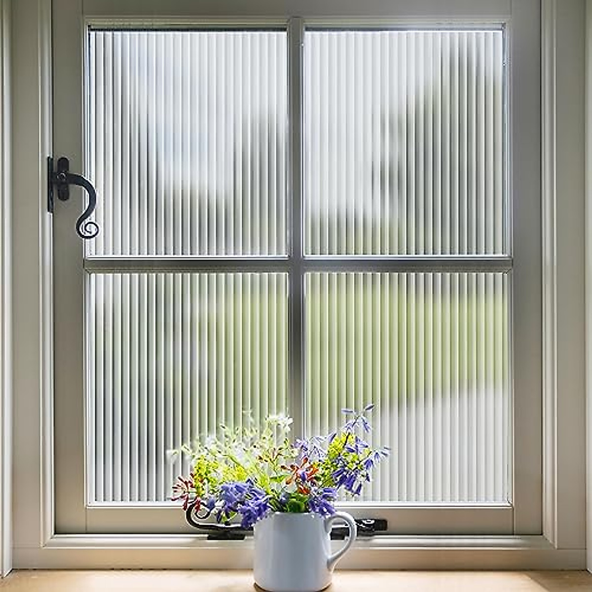 FEOMOS Reeded Glass Film, Window Privacy Film, 3D Glass Decals Film, Decorative Film for Window Door Cabinet Non Adhesive Anti UV 17.7 x 78.7 inches