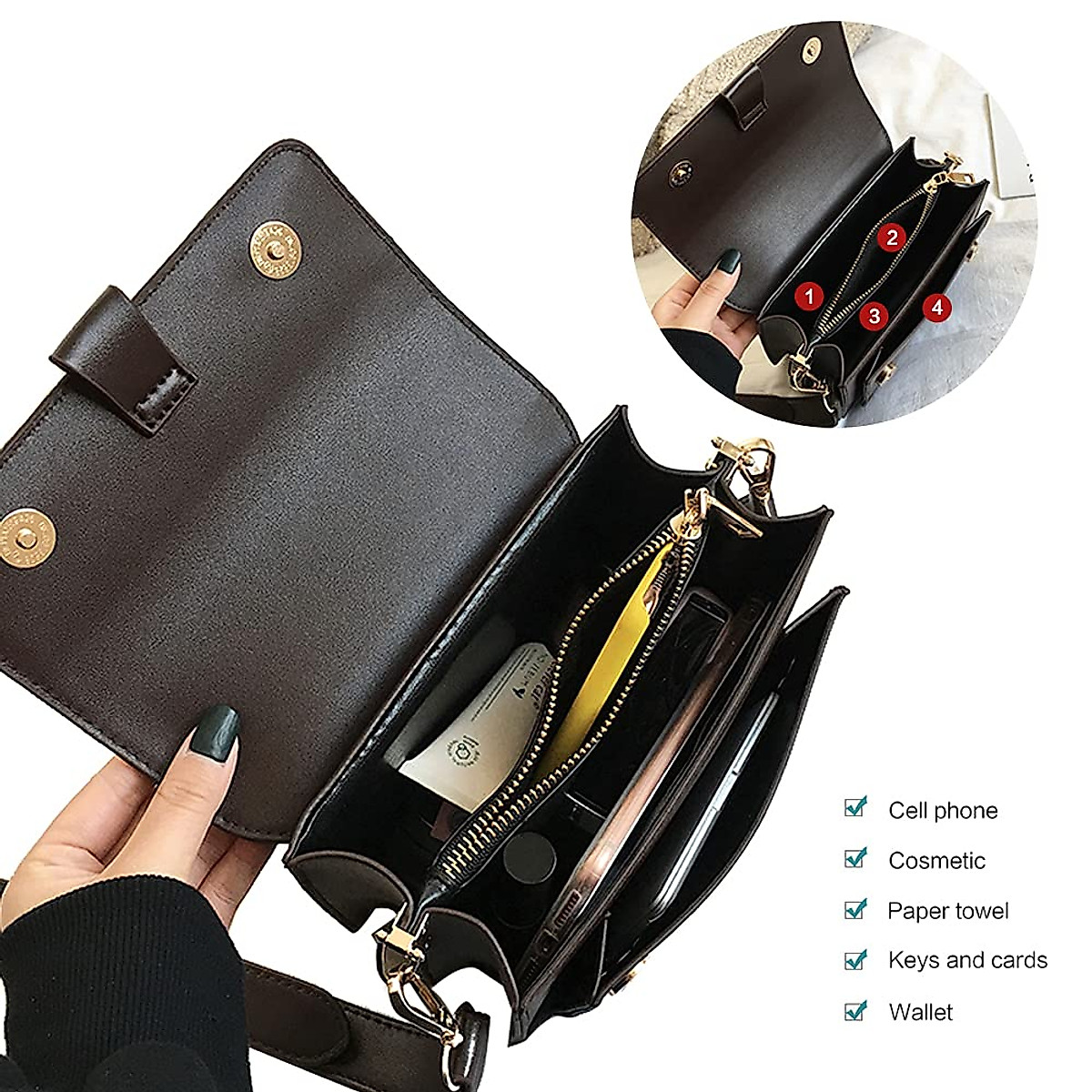 AMHDV Small Crossbody Bag for Women Retro Shoulder Bag Square Purse Handbag Fashion Flap bag (02-coffee)