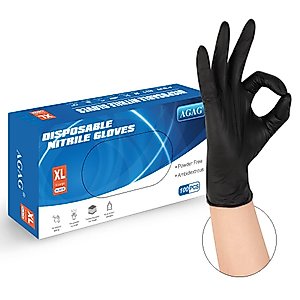 AGAG Nitrile Black Disposable Gloves 100 Count, 5mil Latex Free Textured Cleaning Gloves For Industrial & Household (Large)