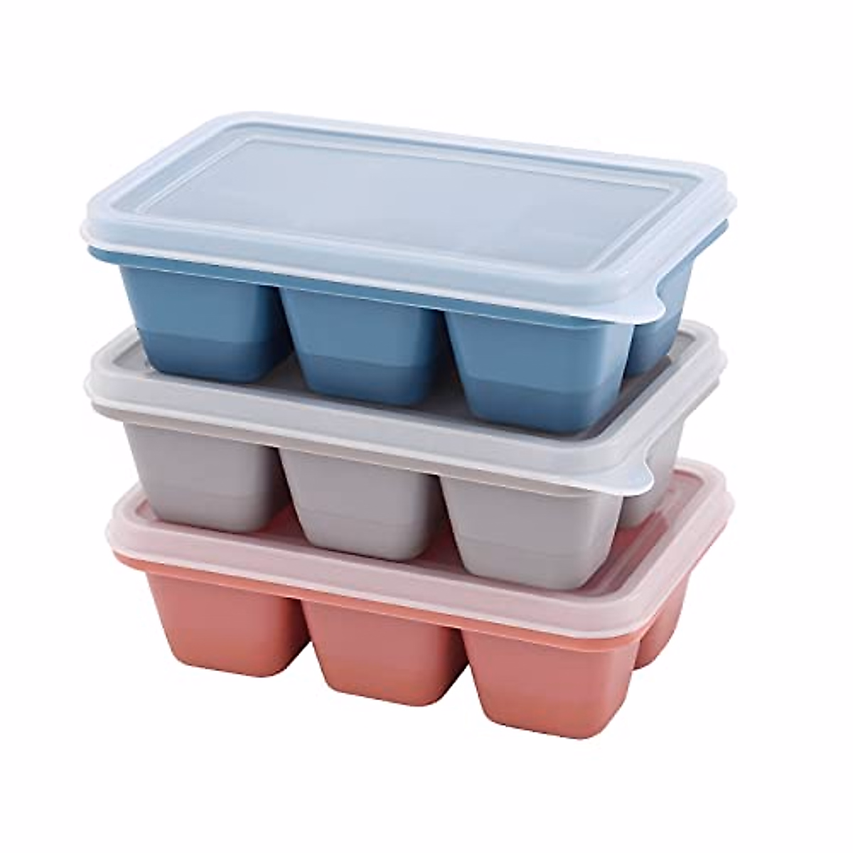 Ice Tray, 3 Pack Ice Cube Trays for Freezer, Silicone Ice Cube Tray with Lid, 6 Square Ice Cubes per Tray for Whiskey, Cocktail, Juice, Reusable Ice Cube Molds, Small Soup Freezer Containers with Lid