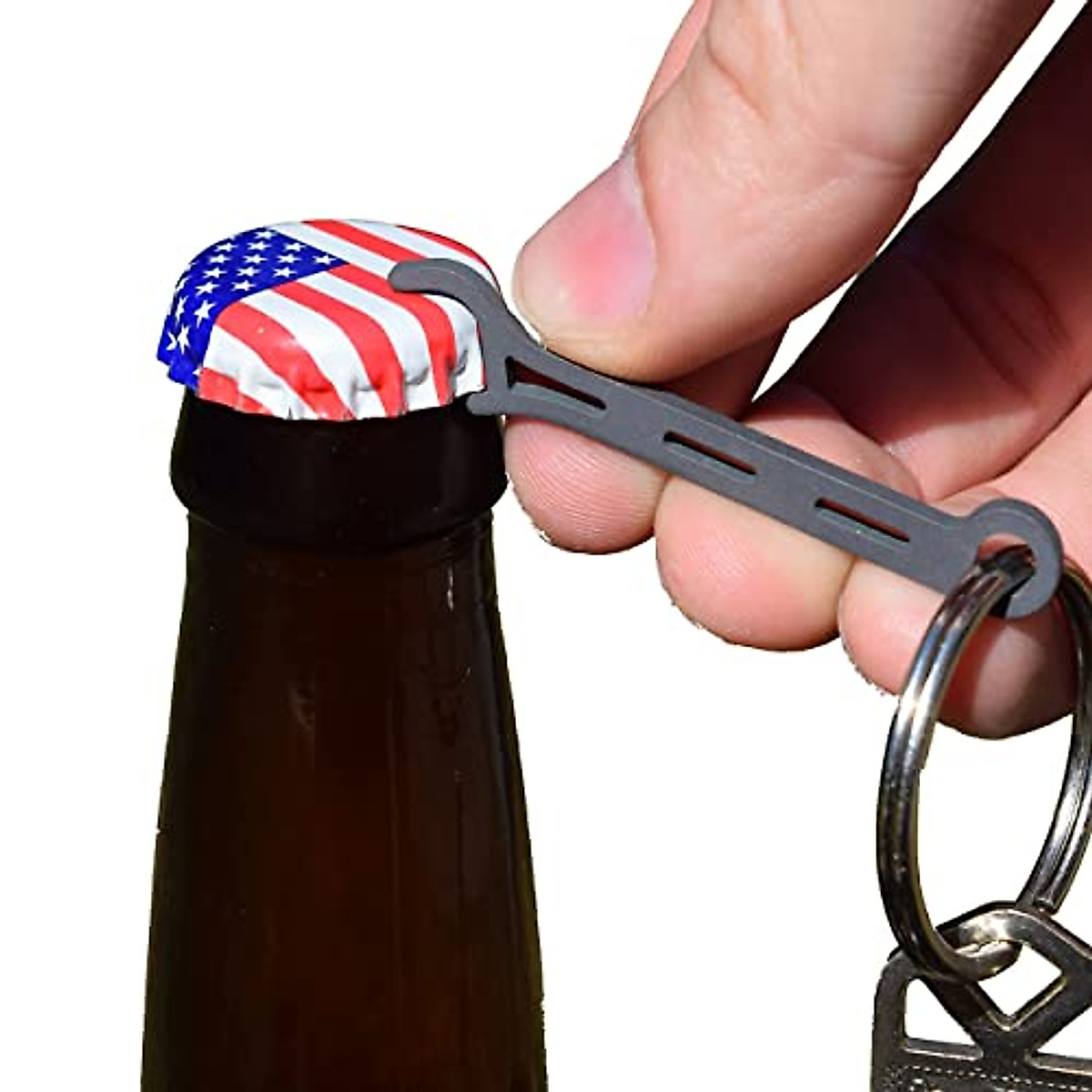 Brew Soldier Thin Titanium Beer Bottle Opener with Stainless Steel Key Ring - Made in the USA