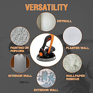 MAXXT Drywall Sander with Vacuum Dust Collection, Popcorn Ceiling Removal Tool, 6 Variable Speed Foldable Telescopic Electric Wall Sander, 600-1900RPM Power Sander Tool, LED Light, 18Pcs Sanding Discs