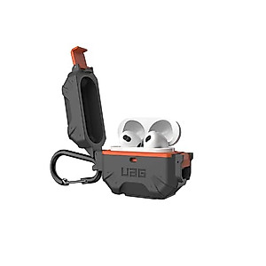 URBAN ARMOR GEAR UAG Designed for AirPod Case Silver Orange (3rd Generation, 2021) Durable Protective Soft-Touch Silicone with Detachable Carabiner, Pathfinder