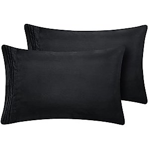 CozyLux Pillow Cases Queen Set of 2 Luxury 1800 Series Double Brushed Microfiber Bed Pillow Cases Embroidered 2 Pack 20x30 inches, Black Pillow Covers with Envelope Closure