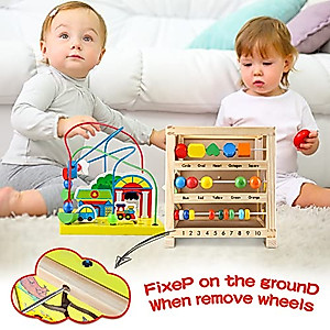 FOPNETS Wooden Toys for 1 2 Year Old Boys Girls Activity Cube Gift Set Developmental Montessori Learning Educational Toys for Toddlers Removable Bead Maze Shape Sorter 6 in 1 First Birthday Gifts