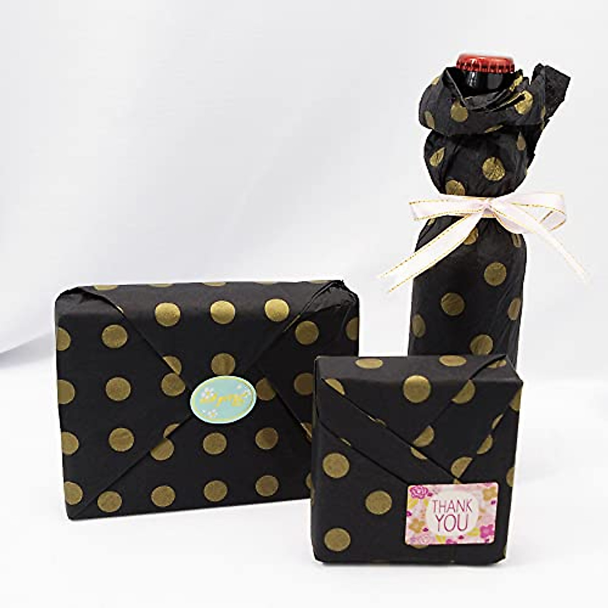 MR FIVE 30 Sheets Black Gold Polka Dot Tissue Paper Bulk,20" x 28",Gift Wrapping Tissue Paper,Black Tissue Paper for Gift Bags,DIY and Crafts,Wrapping Paper for Graduation,Birthday,Holiday