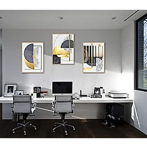 MOUDAMION Black Gold Canvas Wall Art, 3Pcs Large Abstract Canvas Wall Art Gold Frame Wall Quotes Painting Luxury Nordic Art Poster for Living Room Office 24x36inch