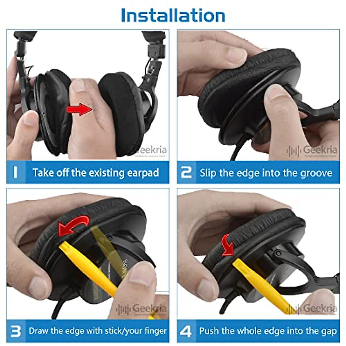 Geekria Sport Cooling Gel Replacement Ear Pads for Sony MDR-7506, MDR-V6, MDR-V7, MDR-CD900ST Headphones Earpads, Headset Ear Cushion Repair Parts (Black)