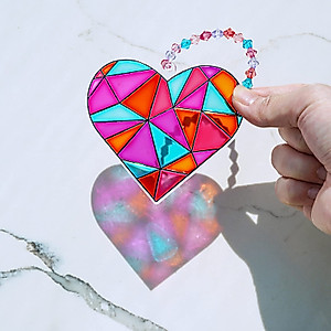 Winlyn 24 Sets Heart Suncatchers Ornaments Decorations DIY Window Paint Art Stickers Crafts Heart Sun Catchers Kits for Kids Valentine's Day Pirate-Themed Birthday Activities Party Favors Art Project
