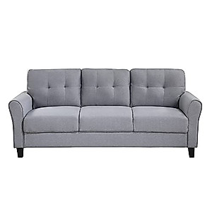 Merax 3 Pieces Living Room Sectional Sofa Set, Modern Linen Upholstered Couch Furniture with Thick Foam, Light Gray+Blue