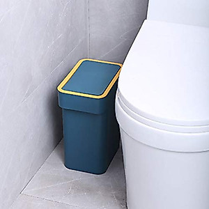 Cabilock Slim Trash Can Plastic Wastebasket with Press Type Lid Garbage Container Bin for Bathroom Powder Room Bedroom Kitchen Office