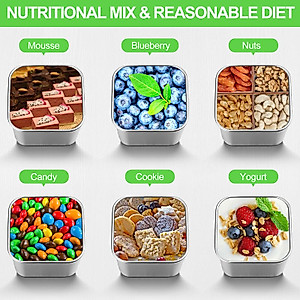 FillTouch 8 Pack Leakproof Dips Containers 6oz/180ml+1.7oz/50ml Salad Dressing Snack Container with Lid Reusable Silicone Lids Stainless Steel Small Condiment Containers for Lunch Box (Multicolor)