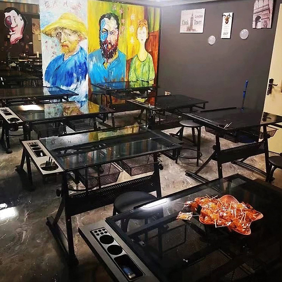 EESHHA Drawing Table Adjustable Glass Drafting Table,Versatile Art Study Table,with Storage Drawers,Art Studio Design Sketching Painting Work Station