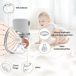 Veoiramc Wearable Breast Pump Parts Accessories Replace Silicone Diaphragm/Duckbill Valve/Collector(180ml)/Linker/Flange, Compatible Suitable S9/S10/S12, Original Part Accessories Replacement(27mm)