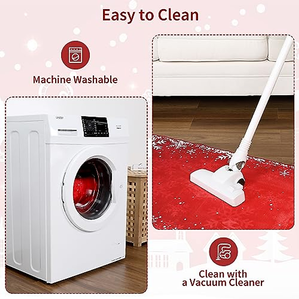 RUGSREAL Christmas Snowflake Area Rug Red Boho Area Rug Non-Slip Indoor Floor Carpet Washable Xmas Decorative Throw Rug Small Merry Christmas Rug for Bedroom Living Room Kitchen Nursery, Red 3' x 5'