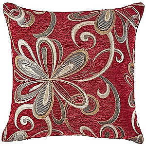Chenille Chateau Vintage Floral Design 18" X 18" Decorative Cushion Cover, Color Burgundy