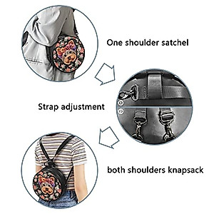 SCRAWLGOD Women Round Satchel Bag Yorkshire Terrier Dog Floral Print Small Crossbody Bags Cell Phone Purse Clutch Messenger Shoulder Handbag