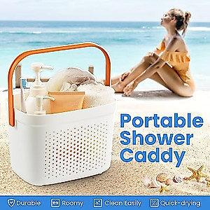 TAILI Portable Shower Caddy Basket Tote, Plastic Shower Basket with Handle, Dorm Room Essentials Toiletry Caddy for Dorm College Bathroom Cleaning Camping, Orange