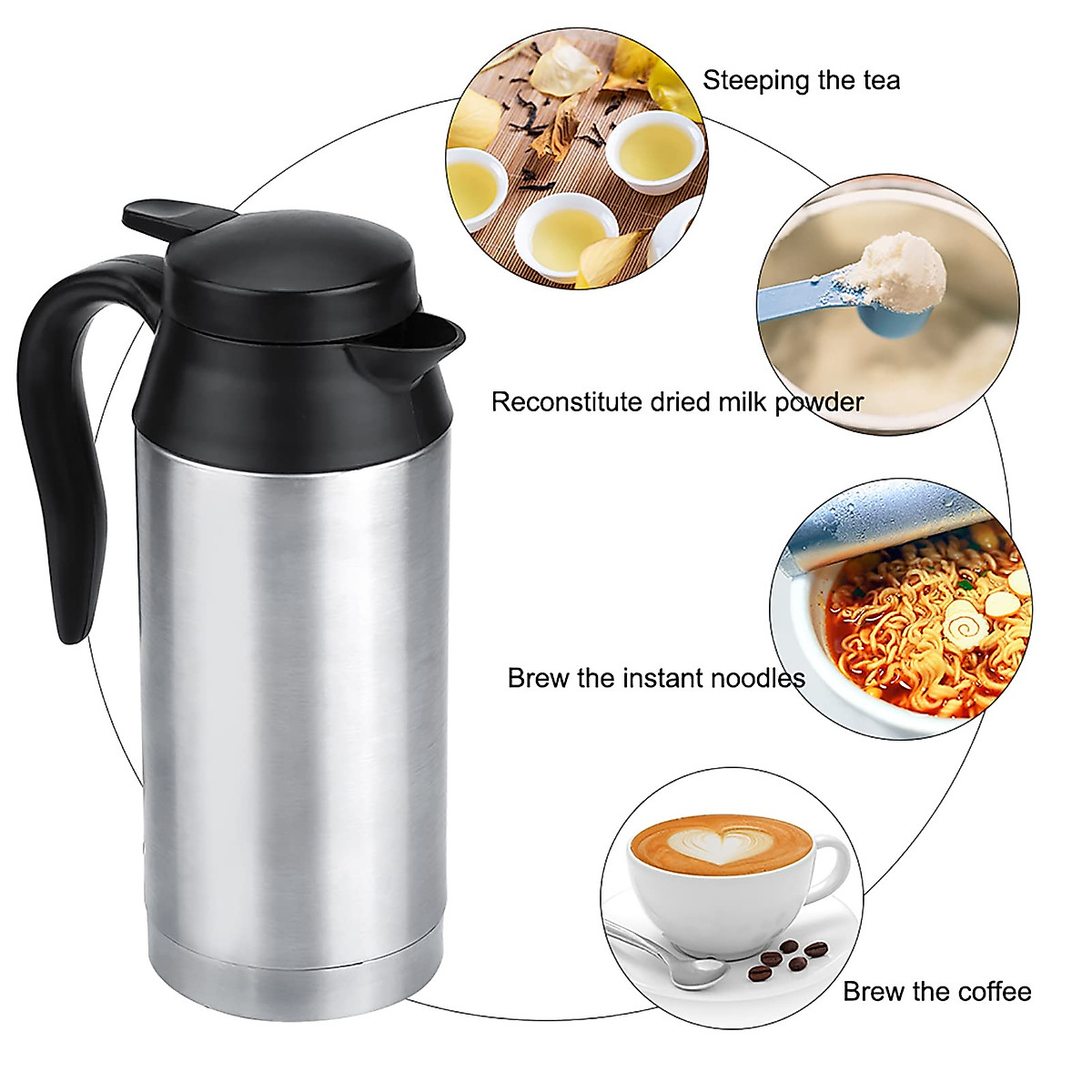 Car Electric Cup, 12V 750ml Car Electric Cup Vacuum Insulation Technology Portable Electric Travel Heating Cup Coffee Tea Boiling Mug Kettle for Car