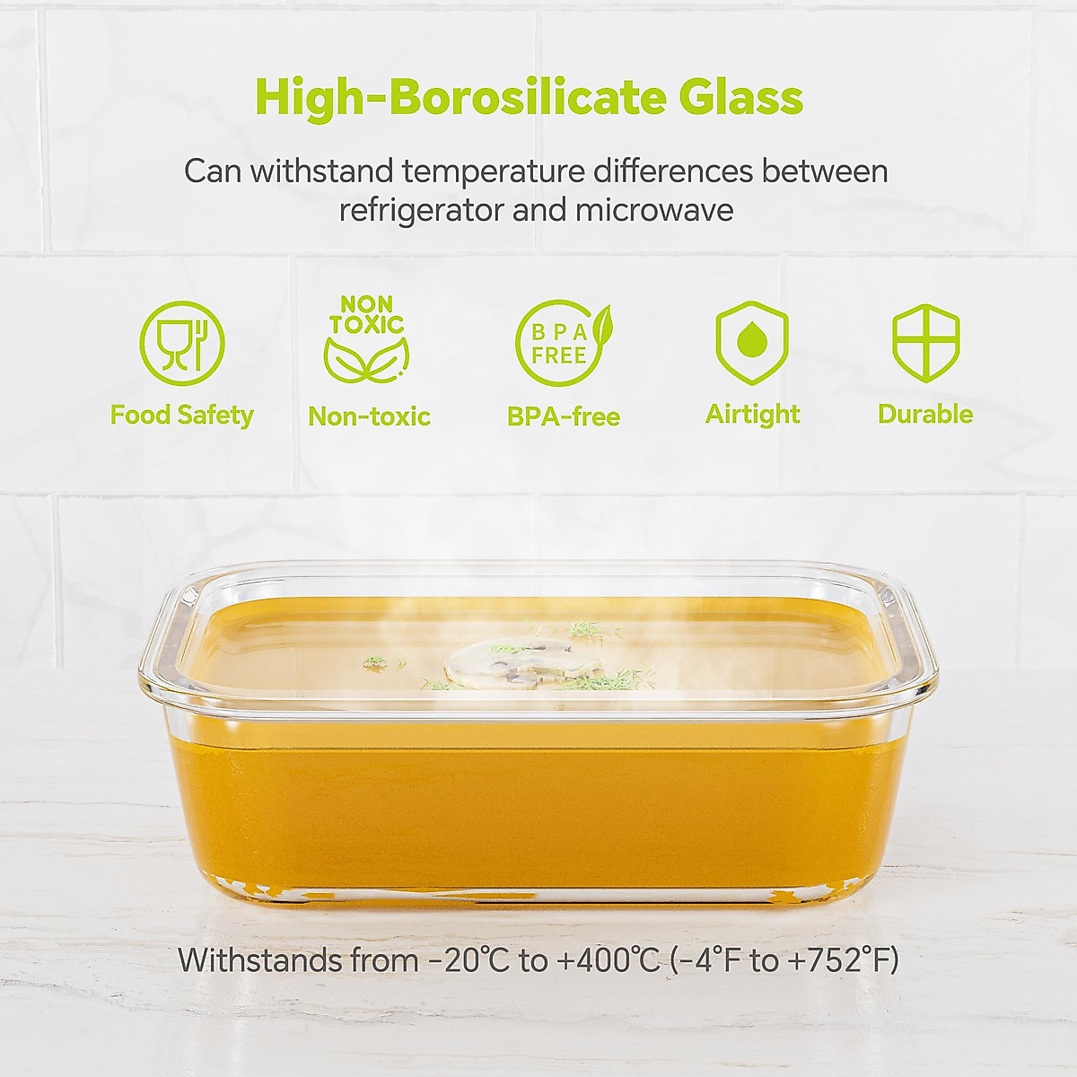TUSEASY 3-Pack 35 oz Borosilicate Glass Food Storage Containers with Lids, Stackable Airtight Glass Meal Prep Containers for Lunch & Leftover, BPA-Free & Leak Proof, for Microwave, Oven, Dishwasher