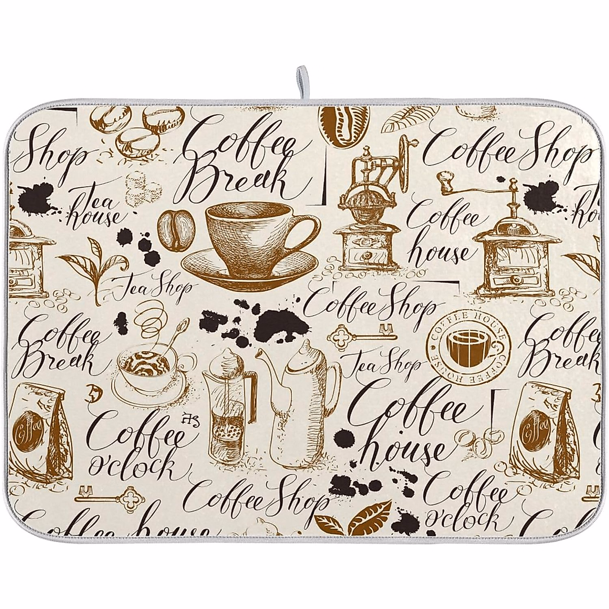 Coffee Dish Drying Mat for Kitchen Counter,Funny Coffee House Coffee Cup Spill Coffee Maker Microfiber Absorbent Dish Drainer/Rack Pads Heat Resistant Drying Mat Kichen Sink Accessories 16"x18" Beige