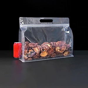 16Pack Transparent Plastic Flat Bottom Storage Bags with Carry Handle for Holding Food,Sealing Zipper Packaging Things Containers Convenient and Portable to Outing (13.78x11.8)