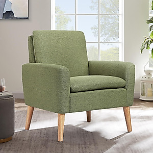 Lohoms Mid-Century Modern Fabric Accent Chair Single Sofa Comfy Upholstered Arm Chair Living Room Furniture (Green)