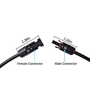 Renogy 15Ft 10AWG Solar Extension Cable with Female and Male connectors, 1 Piece, 15FT-10AWG, Black