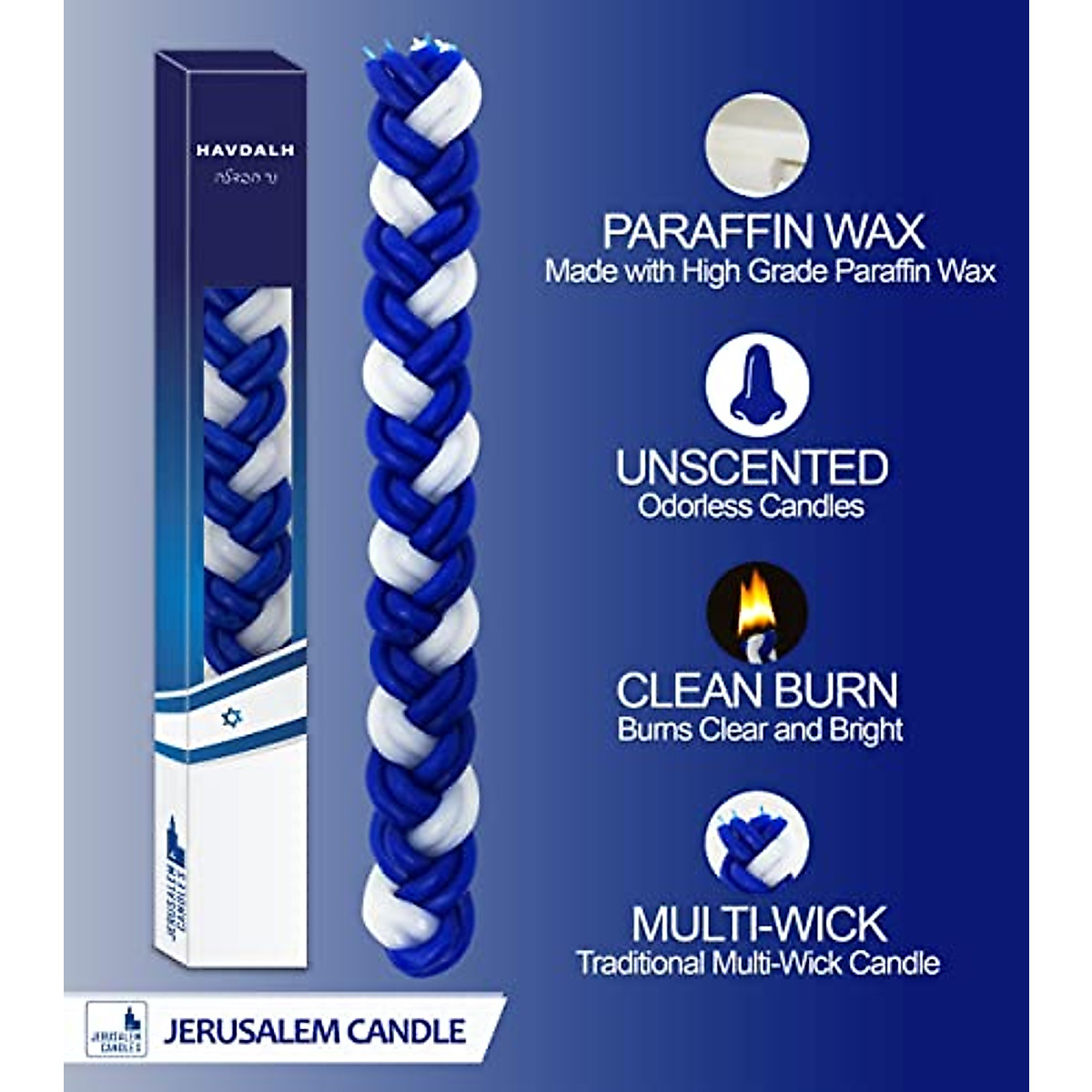 Jerusalem Candles Havdalah Candle - Braided Blue and White - Round Havdallah Candles - 2 Pack
