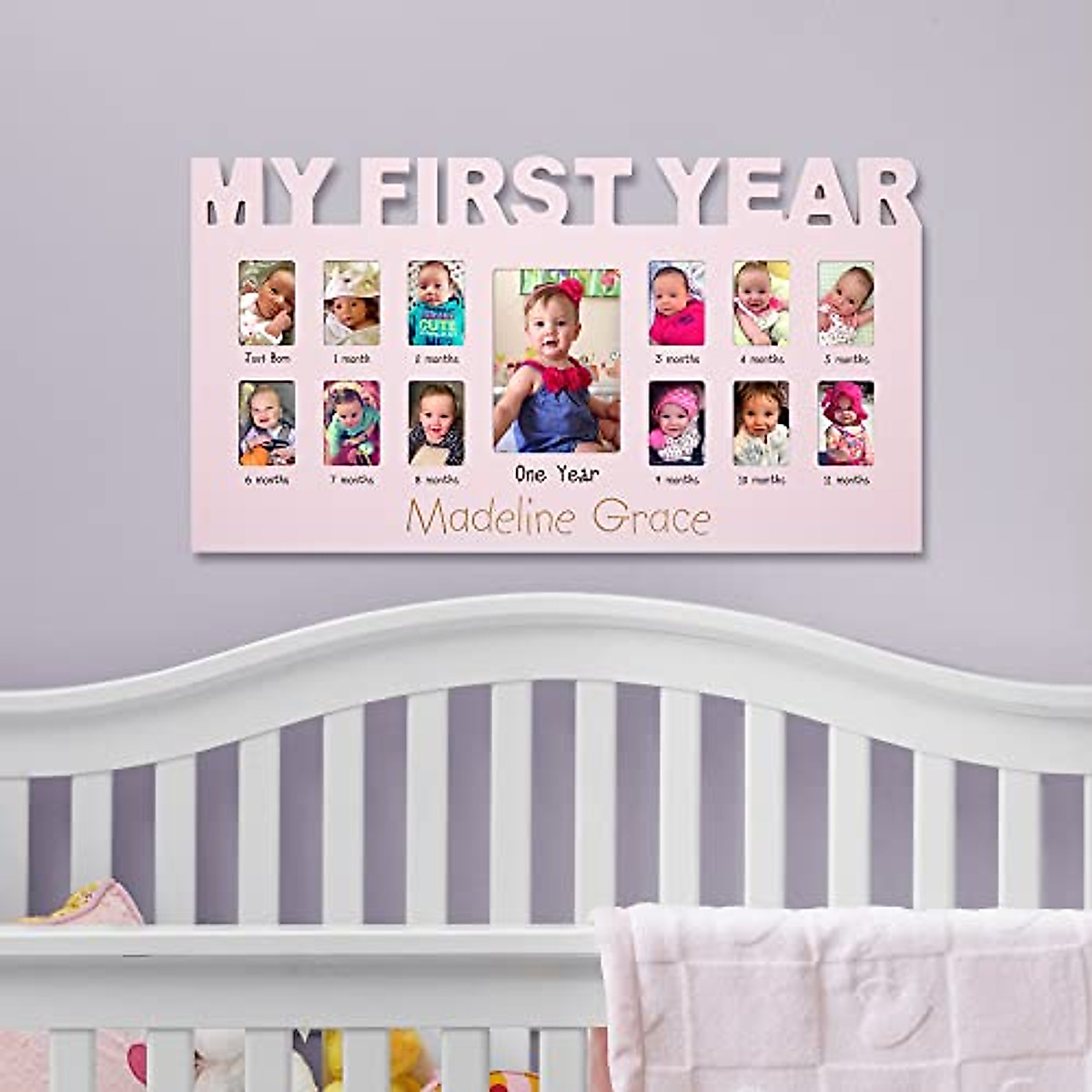 Let's Make Memories Personalized Baby's First 12 Months Photo Frame- New Parents- Newborn- Nursery - Pink