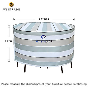 Patio Table Cover, 72"Diax28"H Outdoor Round Medium-Small 4-5 Piece Furniture Set Cover, Heavy Duty Waterproof UV Resistant, Striped